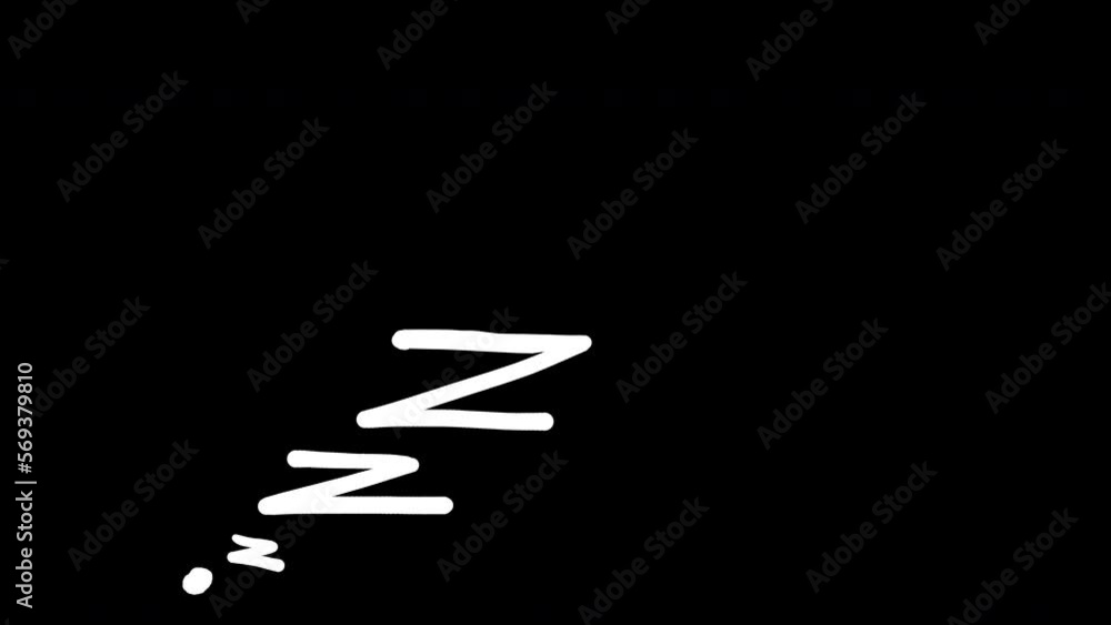 White Flying letters Z on a black screen. Sleeping character effect to ...