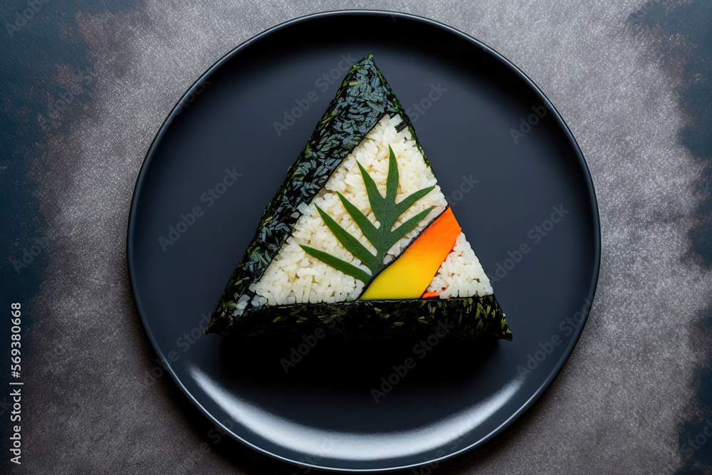 Triangle kimbap in Korean Samgak, a square shaped dish prepared with ...