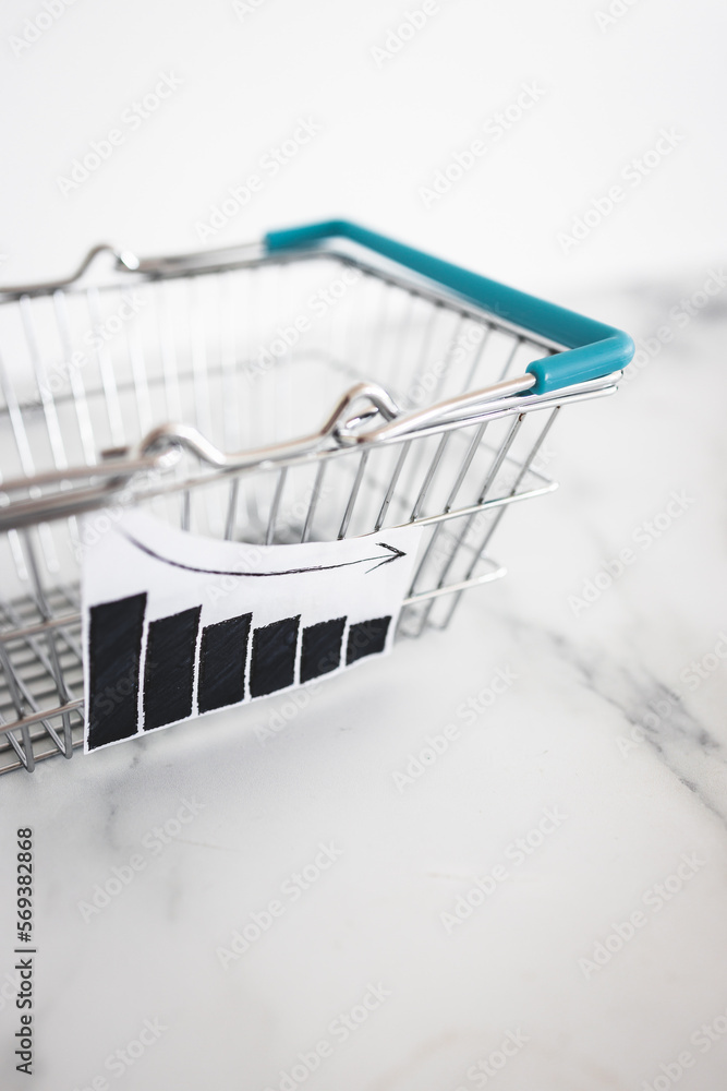 when will inflation go down. shopping basket with graph showing prices ...