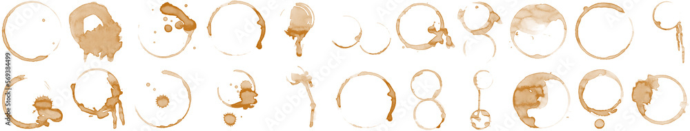 Set of Coffee stains isolated on a transparent background. Royalty high ...
