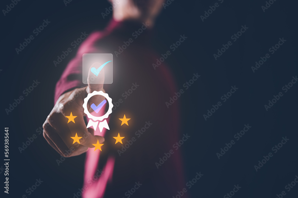 customer thumb up on tick mark show the sign of the top service Quality ...