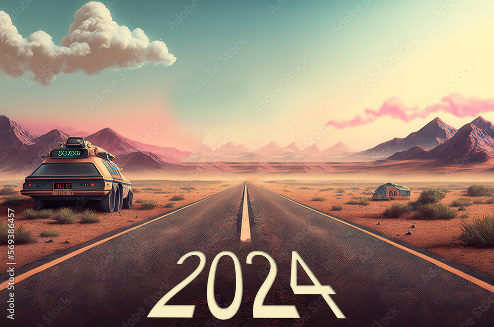 Road background retro style with 2024 word. New Resolution or new year ...