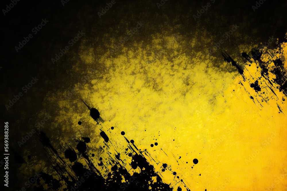 yellow and black grunge background with scratches and splatters ...