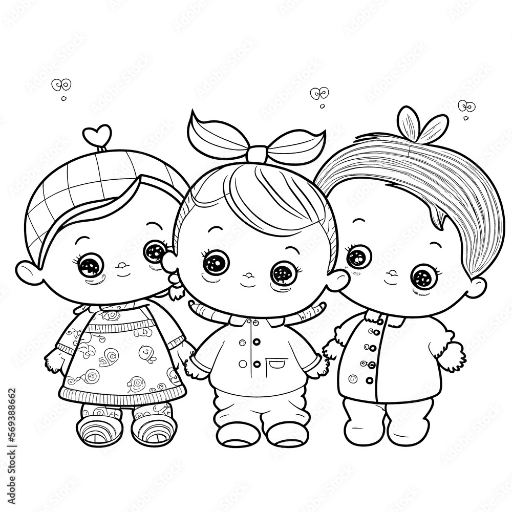 black and white coloring page for kids line art simple cartoon style ...