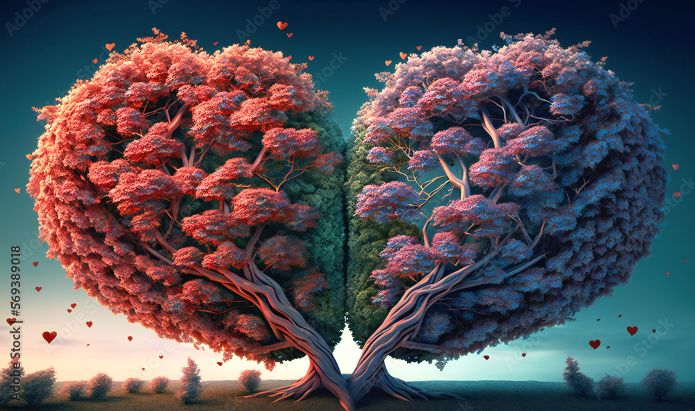 A romantic and whimsical view of trees intertwined to form the shape of ...
