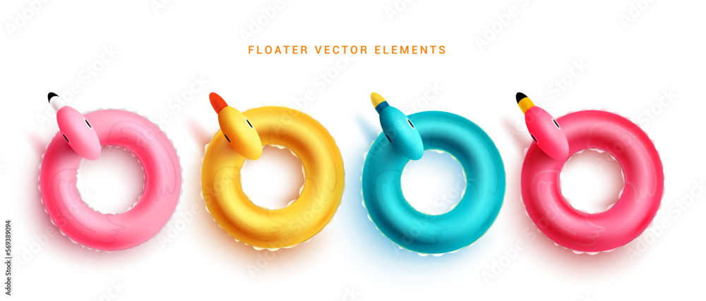 Floater summer vector set. Summer floater flamingo, duck and birds ...