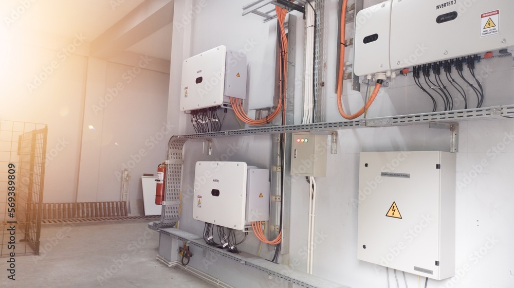 Instalation control of inverters solar panel on the wall. Technology of ...