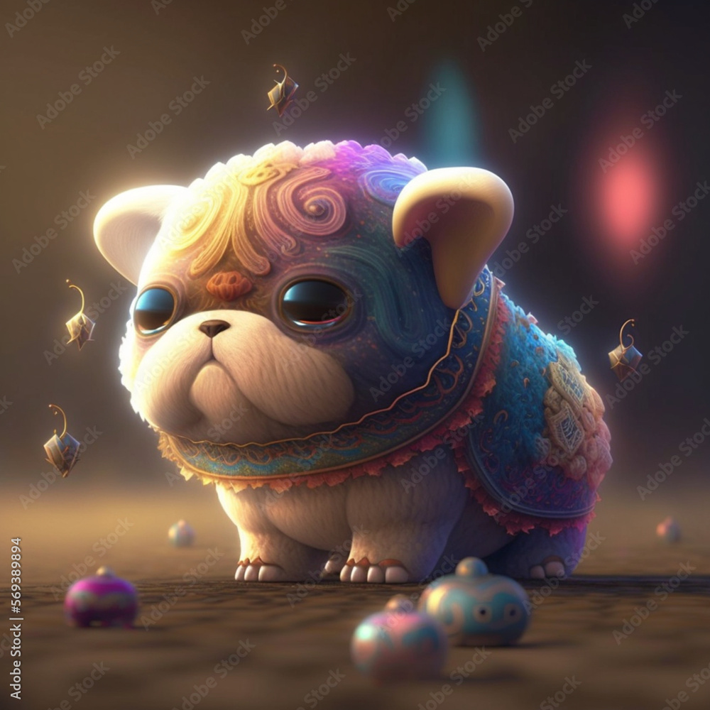 cute dog with genie lamp style with rgb colors and pixar style ...