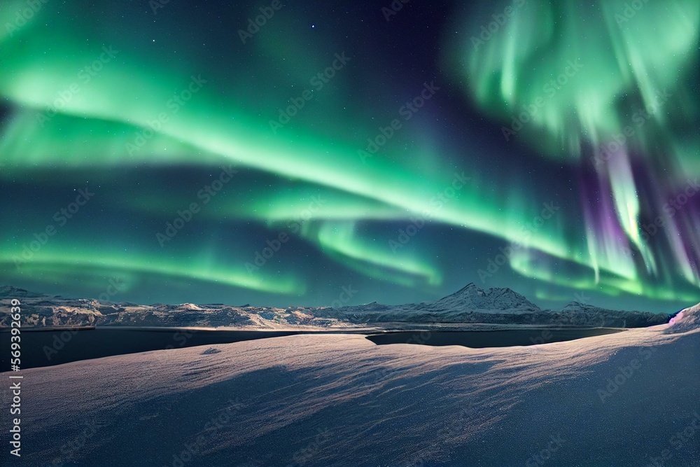 Aurora Borealis Northern Lights Swirl With Star In The Night Sky