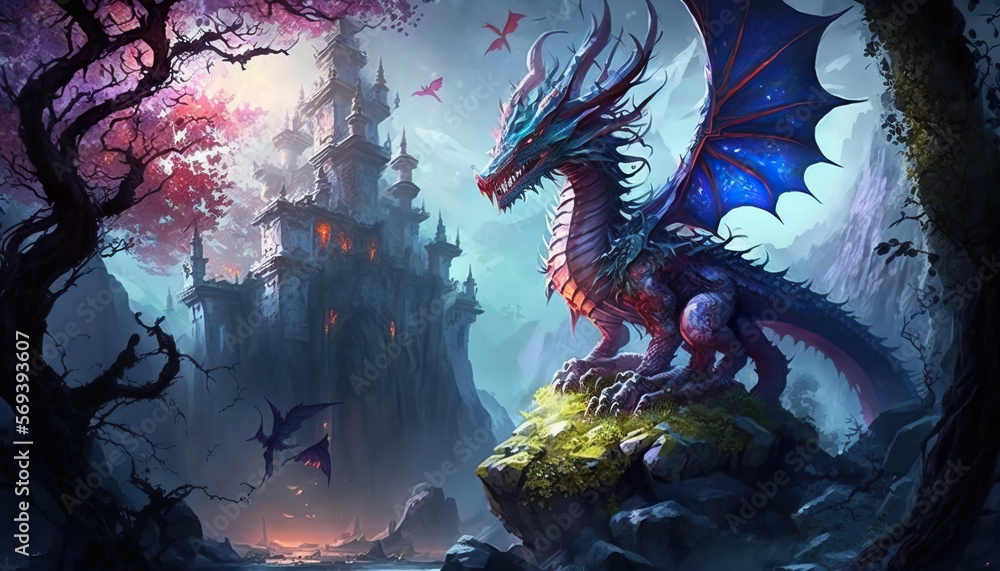 Mythical Dragon in a World of Fantasy Games Landscape Created with ...