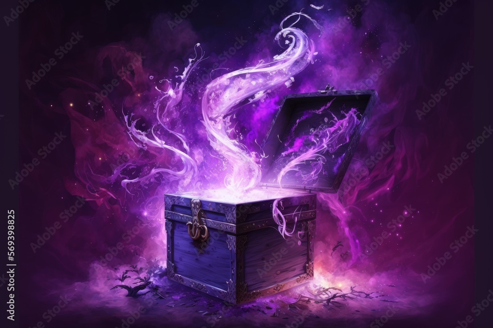 Pandora's box, purple magic coming out of fantasy box, Digital ...
