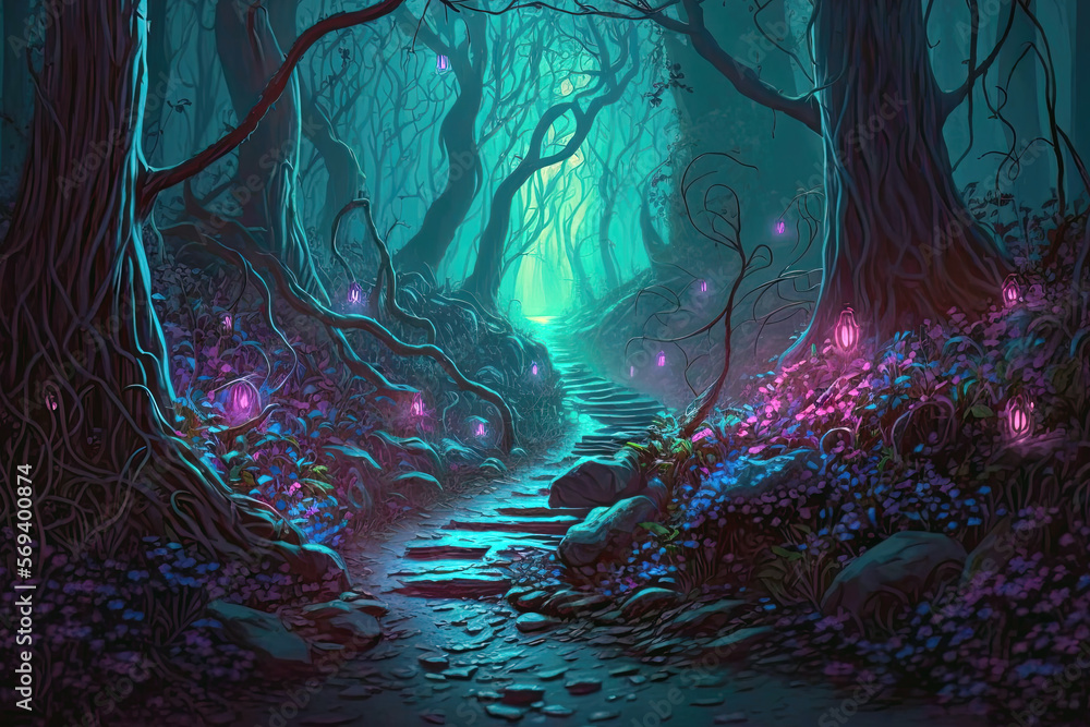 An enchanted forest straight out of a fantasy tale, complete with a ...