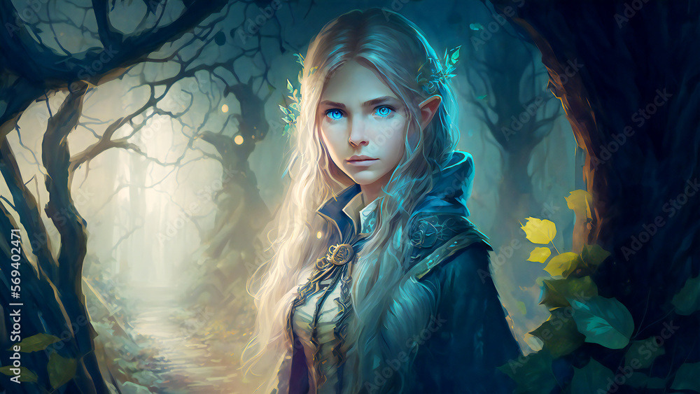 Elf woman, sacred forest, fantasy world, digital illustration, AI ...