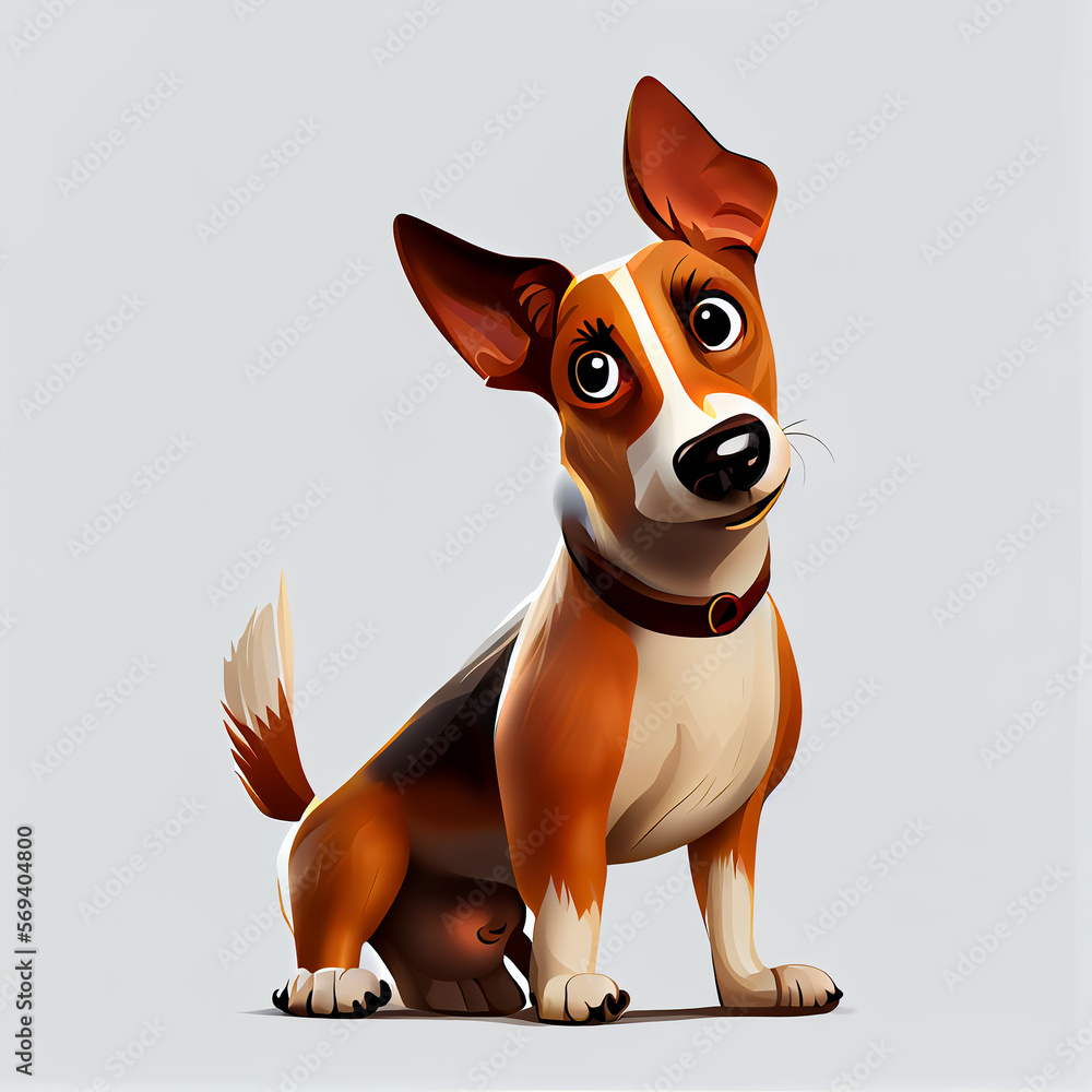 Cute cartoon dog character. 3D animation on white background Stock ...