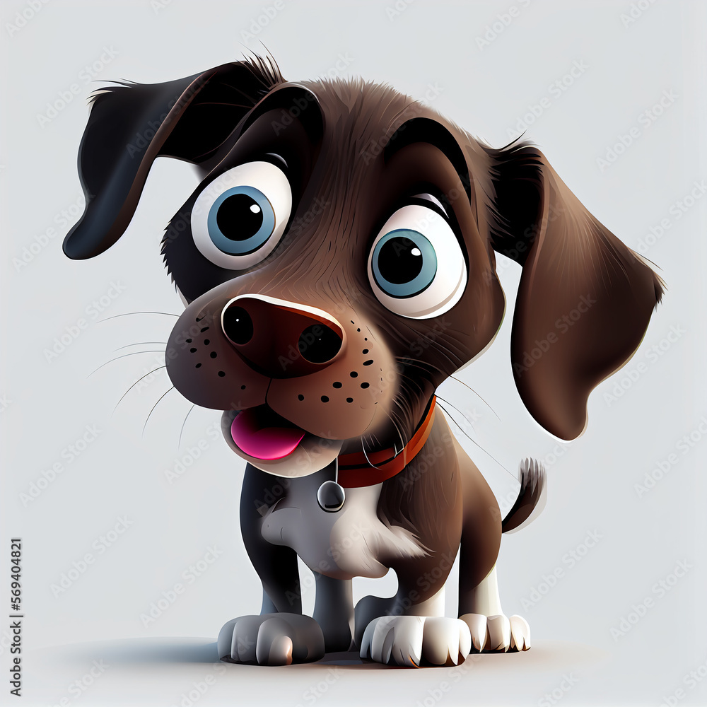 Cute cartoon dog character. 3D animation on white background Stock ...
