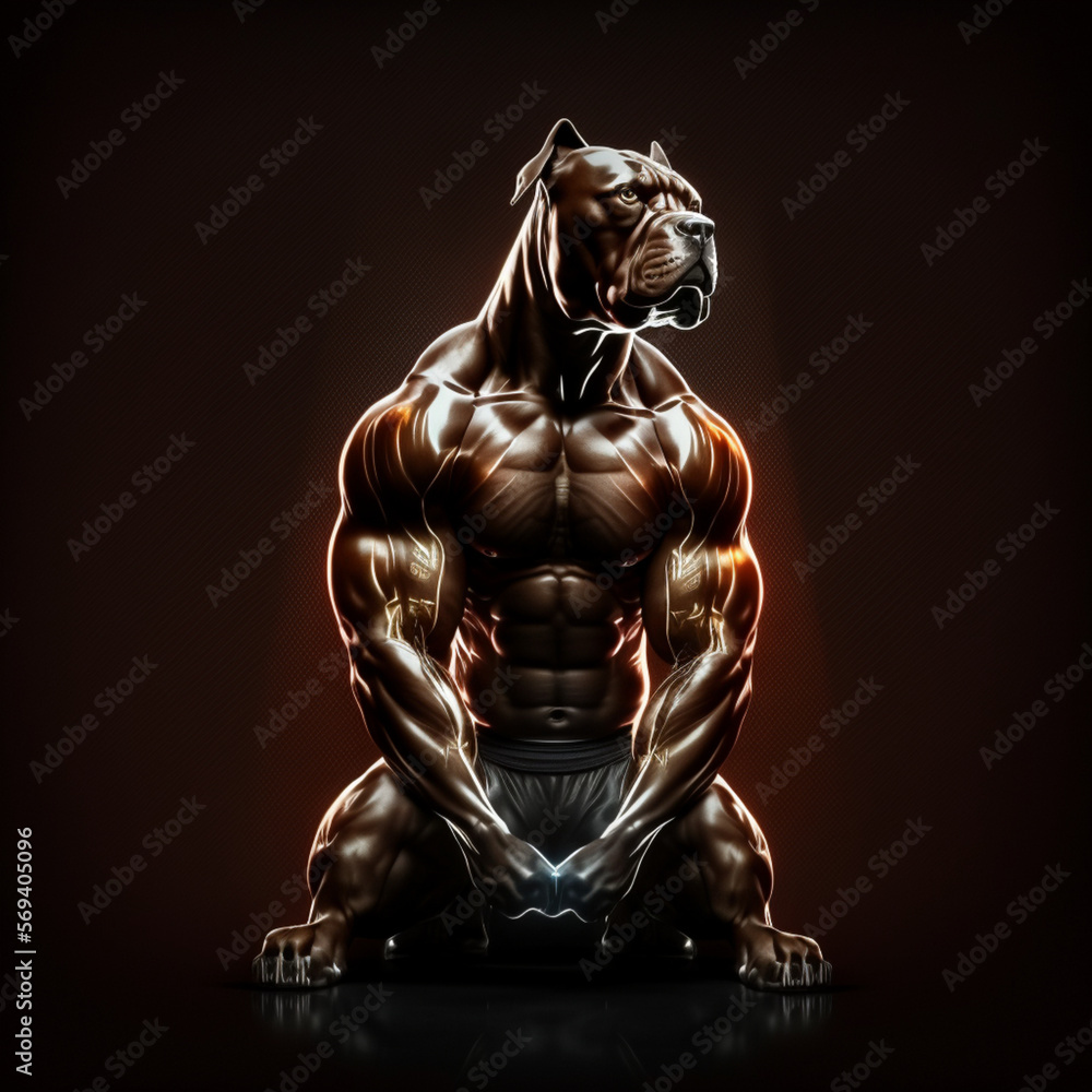 Pitbull bodybuilder dog doing poses Stock Illustration | Adobe Stock