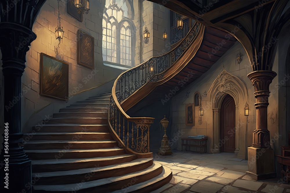 The magnificent stone staircase that leads up to the wizarding school's ...