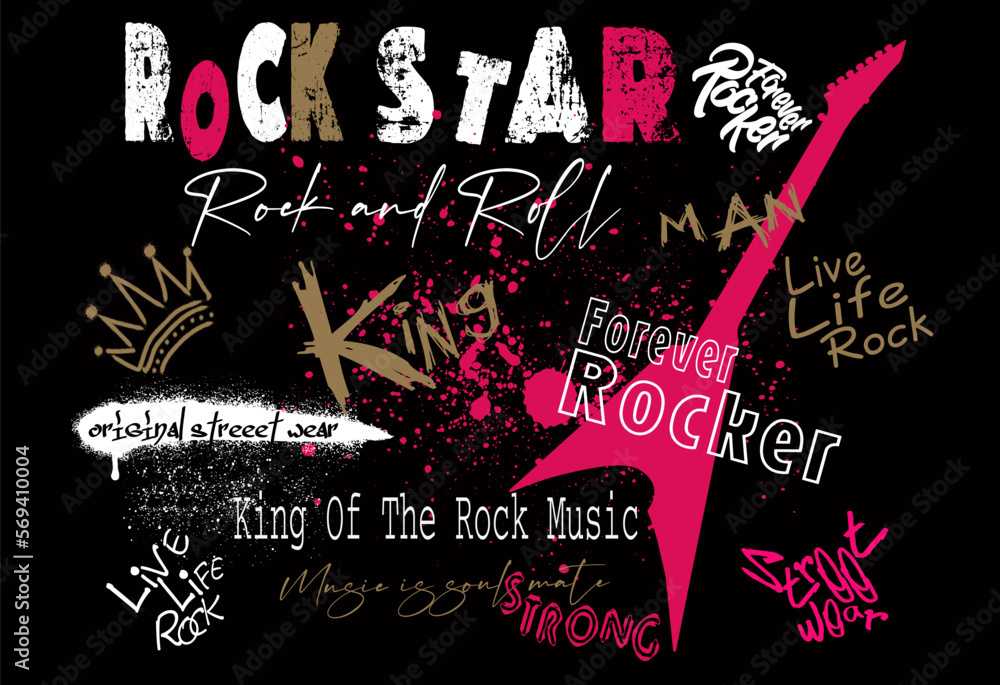 grunge music poster background template, Rock star slogan vector slogan ...
