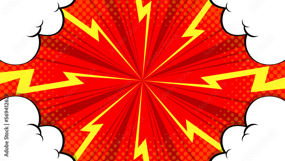 Vector Comic Abstract Burst Background With Cartoon Bolt Design Stock