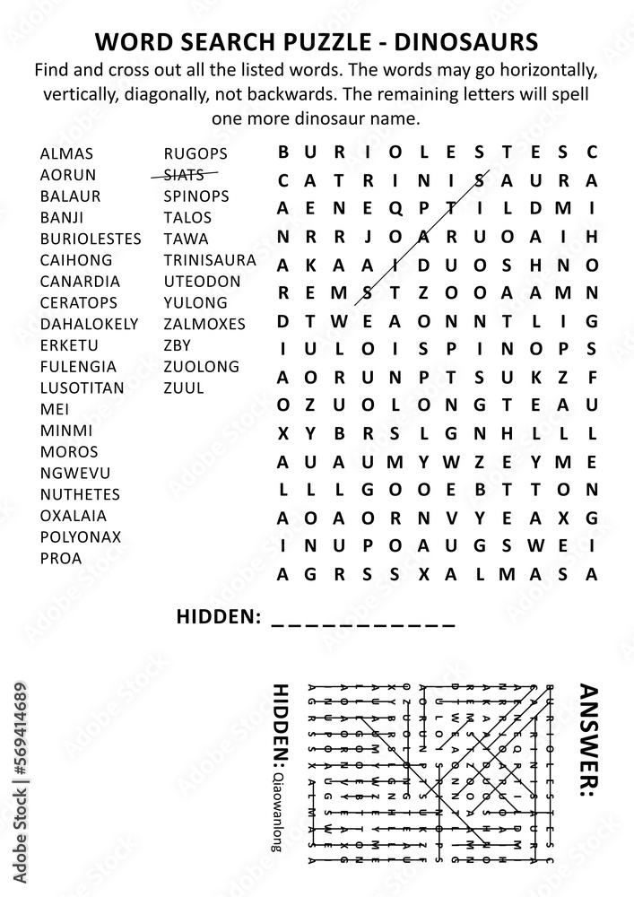 Dinosaurs word search puzzle (suitable both for kids and adults ...
