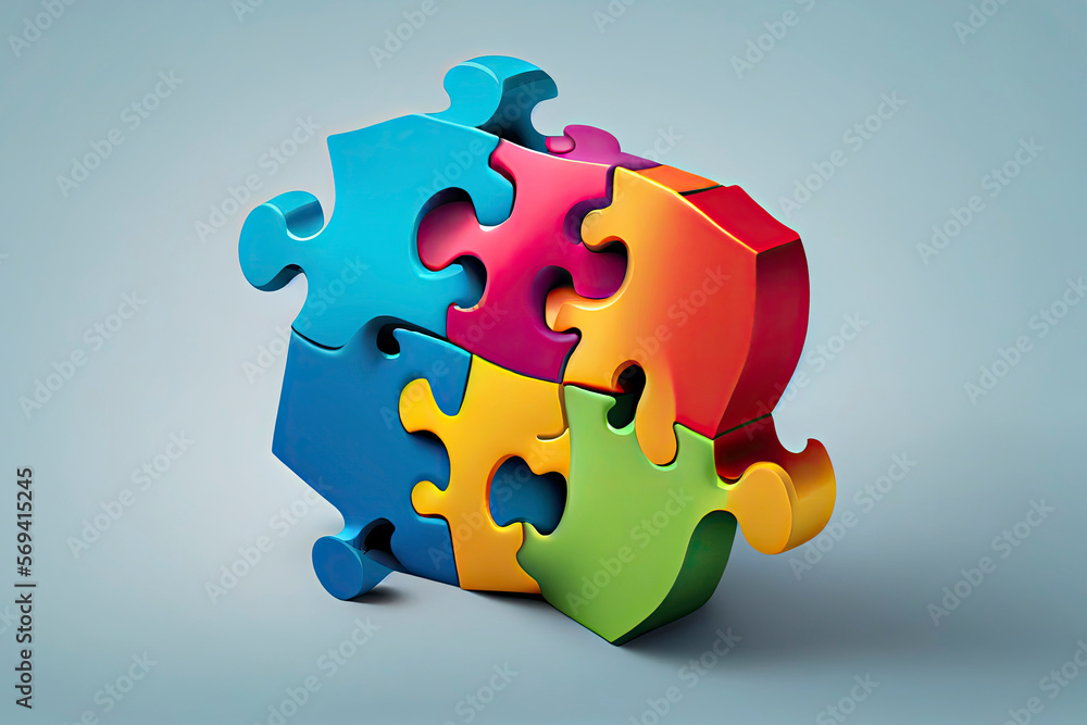 3D jigsaw puzzle pieces symbol of teamwork. Problem-solving, business ...
