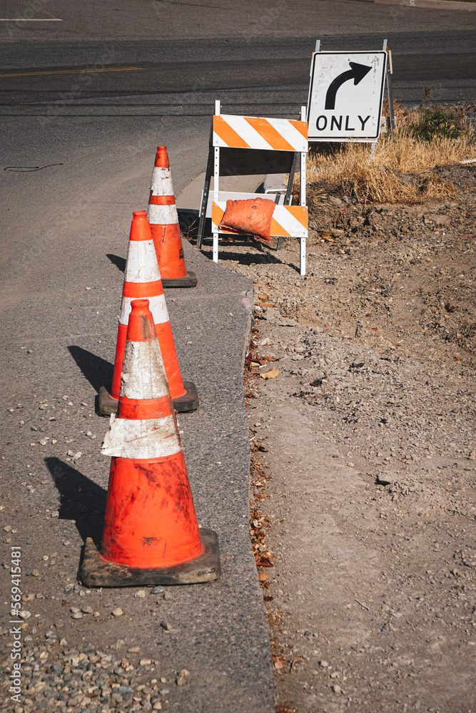 Safety traffic cones and road signs Stock Photo | Adobe Stock