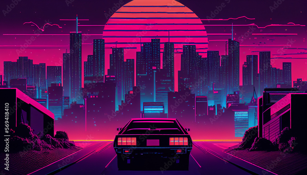 Retrowave Auto und City, Synthwave, Futuresynth, Outrun im 16:9 Format ...