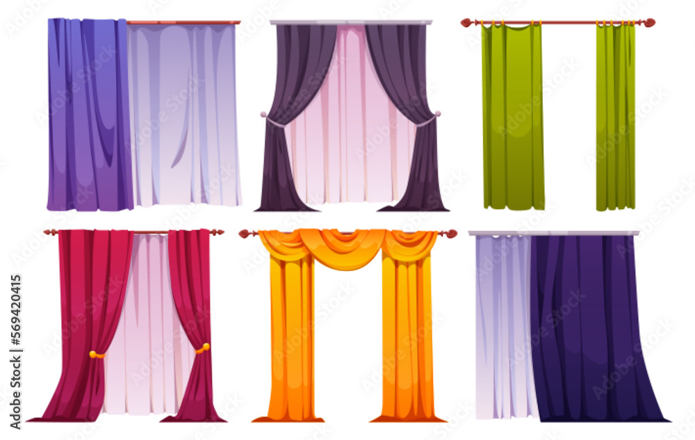 Cartoon set of color curtains isolated on white background. Vector ...