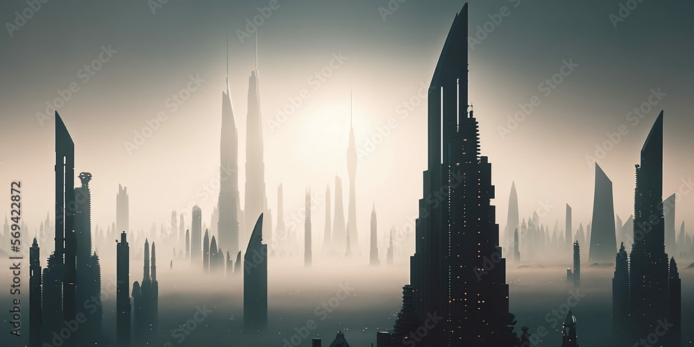 High-Tech Dystopian Metropolis: Futuristic Cityscape with Sky-High ...
