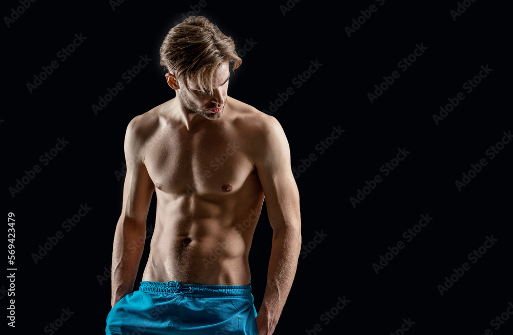 muscular man with abs muscles, banner. photo of man with muscular abs ...