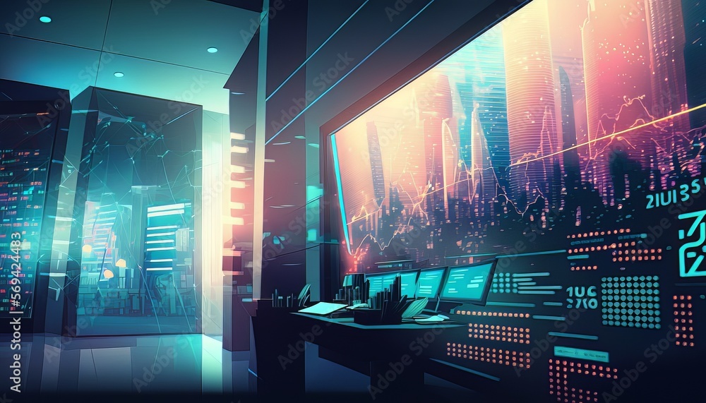 Bigdata center computer system display interior background. Business ...