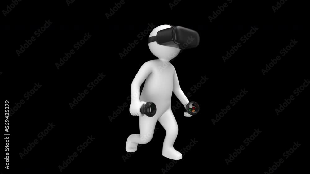 Stickman play game in virtual reality headset - 3d render looped with ...