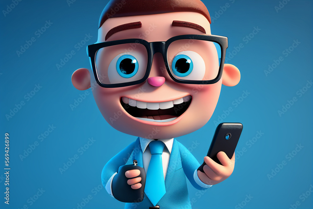 3d cartoon character cute smiling businessman boy with holding using ...