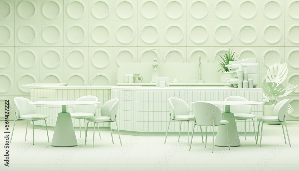 Coffee shop. Restaurant design. Modern and Minimal, green counter and ...