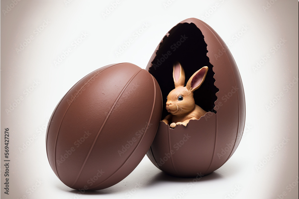 chocolate easter egg with bunny, candy sweet for kids, the Rabbit eats ...