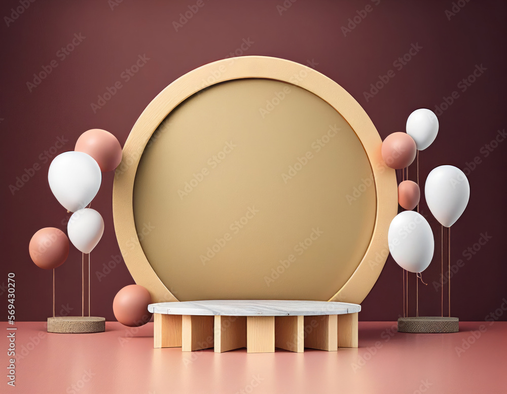 balloon podium marble and wood. product presentation. Happy valentine ...