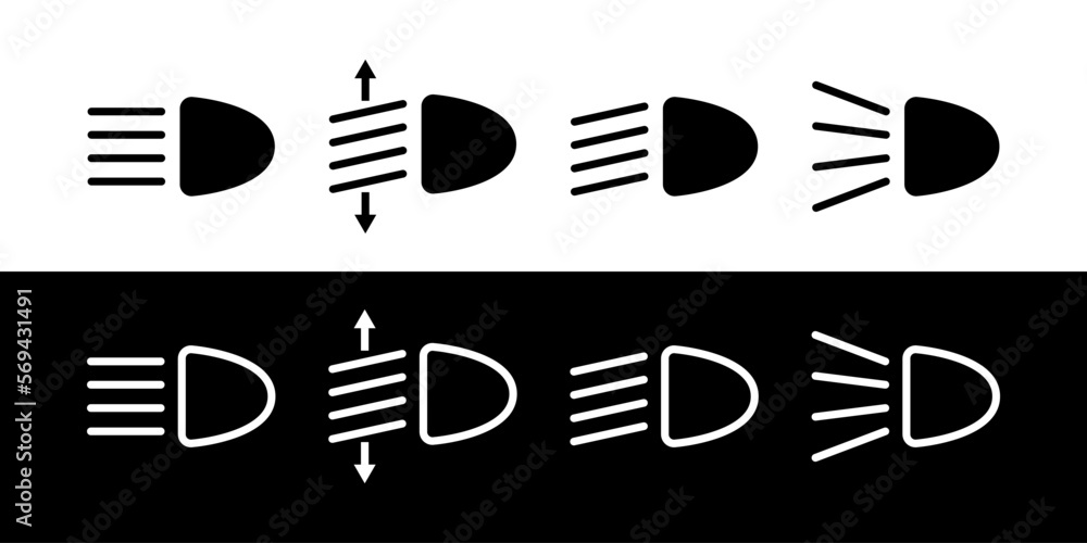 Headlight icons. Car headlights on dashboard. Light of lamps vehicle ...