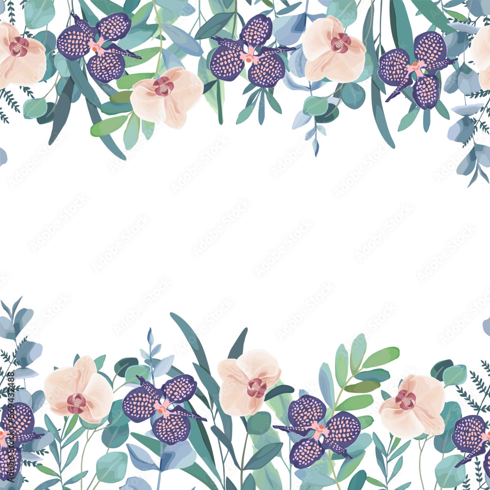 Seamless greenery pattern. Spring border with eucalyptus branch ...