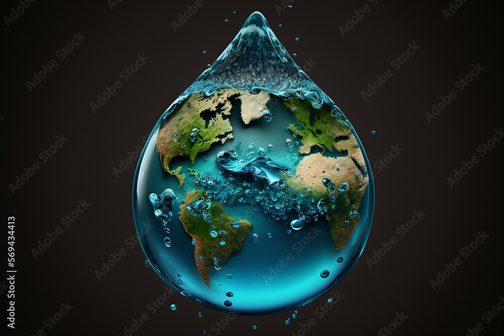World water day. A globe in the shape of a drop of water. Saving water ...