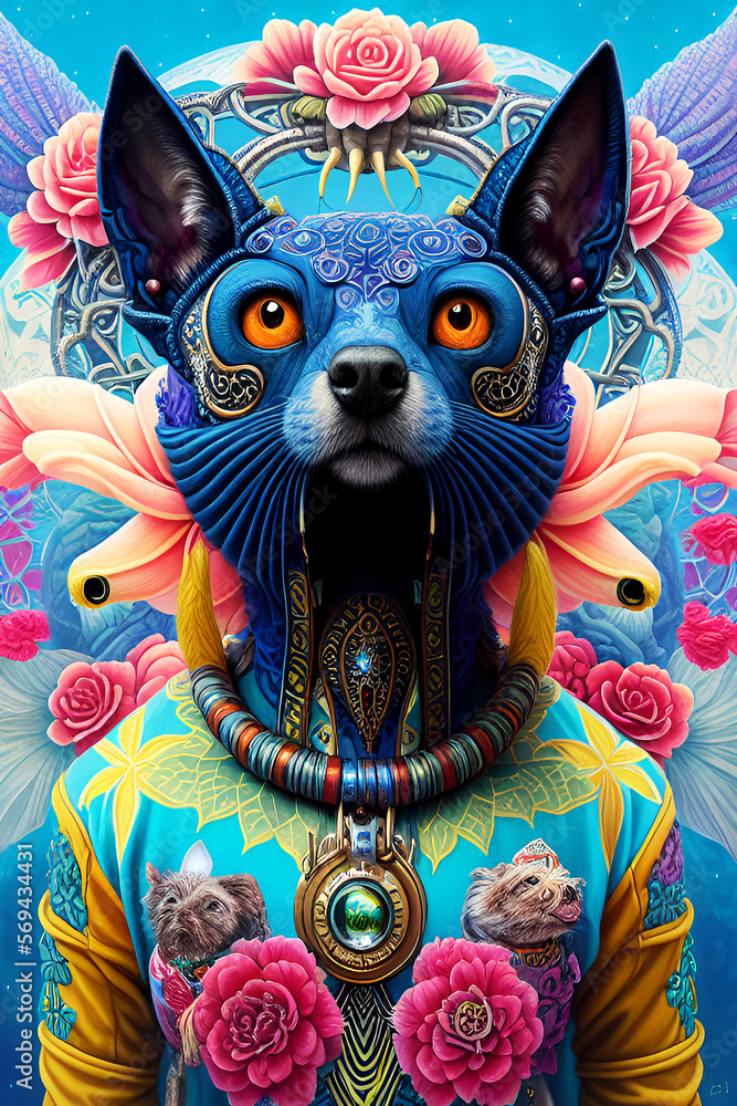 dog-faced alien monsters from the planet of flowers. created by AI ...