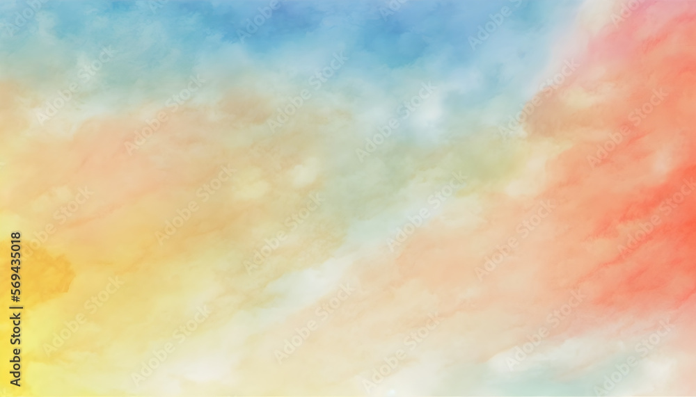 Light-Red Yellow Sky-Blue Abstract Watercolor Background with Sky ...