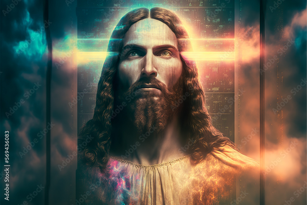 Jesus' face in the form of a digital hologram - perfect for modern and ...