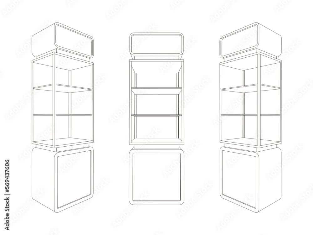 3d standing display showcase product with storage and blank empty space ...