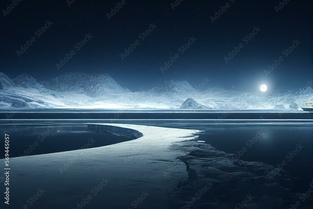 Frozen ship in far north, night scene. AI Generated digital art ...