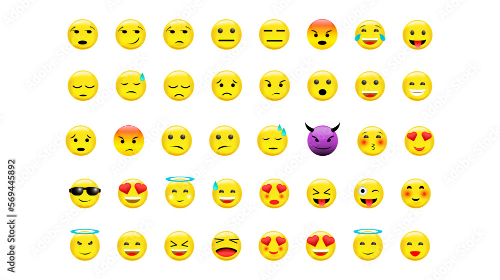 Set of smile, laugh, shy, friendly emoticon symbol icon in flat style ...