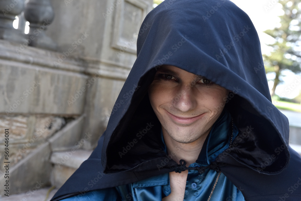 portrait of handsome brunette man wearing fantasy medieval prince ...