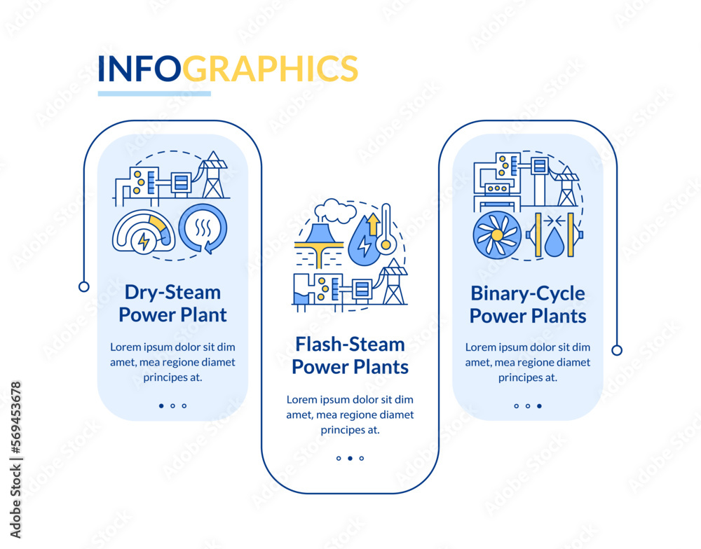 Geothermal power plants blue rectangle infographic template. Data ...