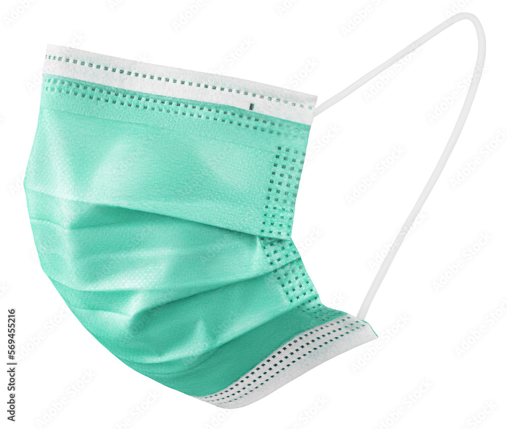 Green medical protective face or surgical earloop mask isolated on ...