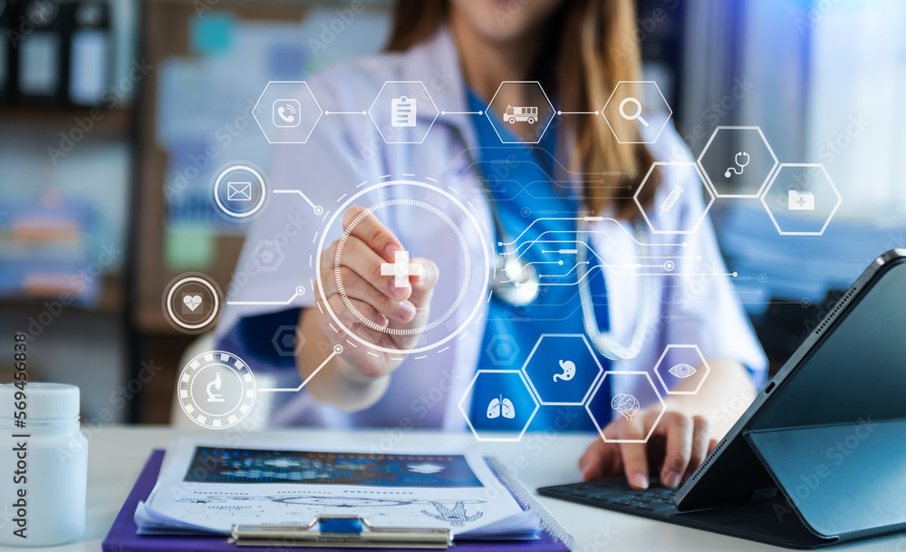 medical technology concept,smart doctor hand working with modern laptop ...