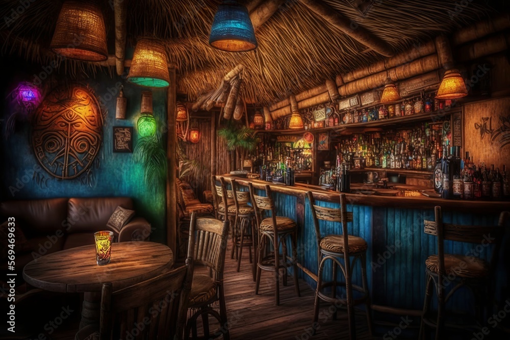 Atmospheric colorful bohemian beach bar interior Stock Illustration ...